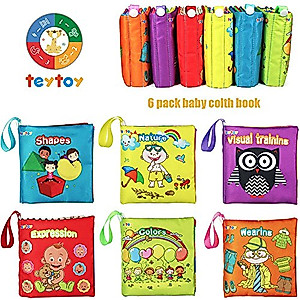 teytoy My First Soft Book, 6 PCS Nontoxic Fabric Baby Cloth Books Early Education Toys Activity Crinkle Cloth Book for Toddler, Infants and Kids Perfect for Baby Shower (New Version)