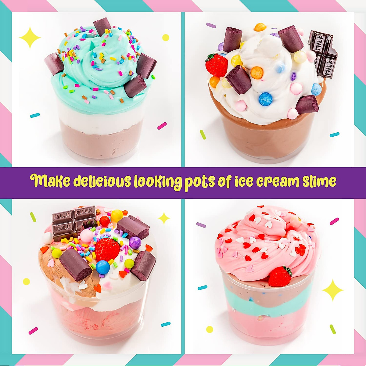 Original Stationery Ice Cream Slime Kit Playshop to Make Fun Pink & Sweet Slime Ice Cream/ Waffle Toys, Great Gift Idea