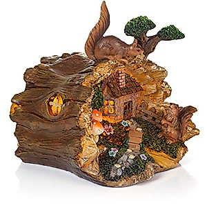 VP Home Tree Trunk Fairy House Solar Powered LED Outdoor Decor Garden Light & Mushroom Fairy House Solar Powered Outdoor Decor LED Garden Light