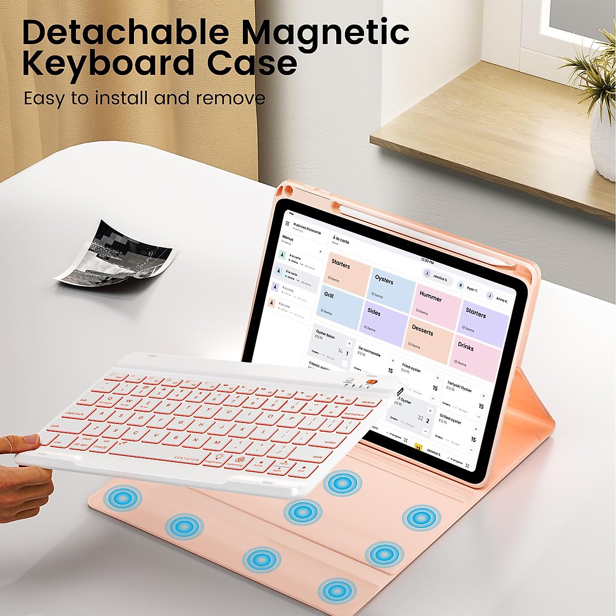 OYEEICE for iPad 9th Generation Case with Keyboard 10.2'' - 7 Color Backlit Wireless Keyboard Cover with Pencil Holder for iPad 9th/8th/7th Gen 10.2 inch, iPad Air 3rd Gen & iPad Pro 10.5" - Pink