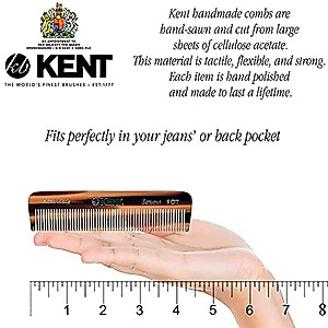 Kent A FOT Handmade Tortoiseshell/Graphite All Fine Tooth Pocket Comb for Men, Hair Comb Straightener for Everyday Grooming Styling Hair, Mustache Beard, Saw Cut and Hand Polished, Made in England