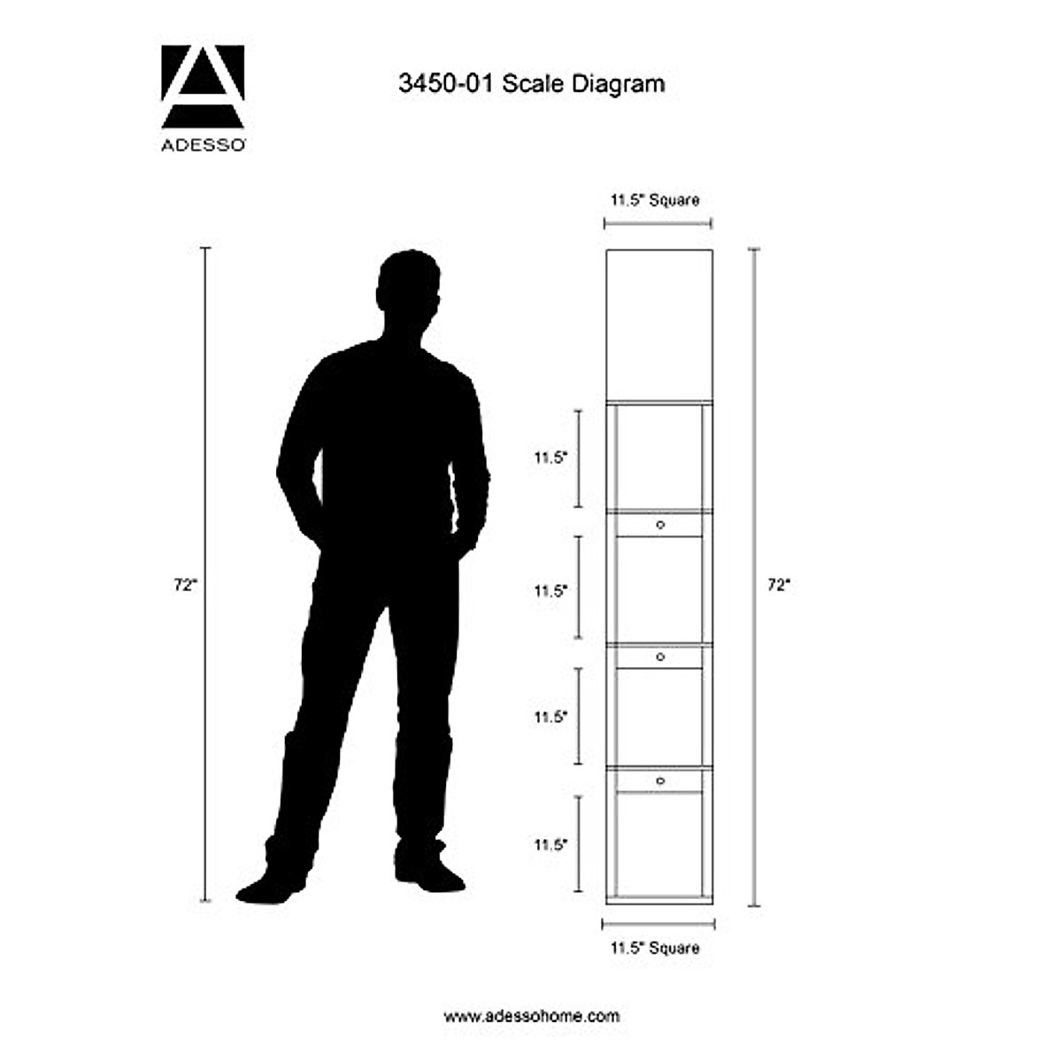Adesso 3450-01 Murray Three Drawer Shelf Lamp, 72 in., 150W Incandescent/ 150W CFL, Black PVC Veneer on MDF, 1 Floor Lamp