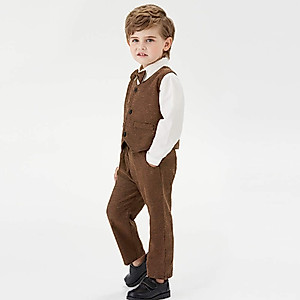 Toddler Boys Formal Suits Kids Classic Fit Dresswear Suit Vest Set Outfit(Brown, 90/18-24 Months)