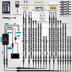 LD DARKEAGLE 20PCS Motorcycle LED Light Kit with Brake Light Turn Signal Dual Zone, Motorcycle Underglow Lights with APP/RF Remote, RGB Neon Strips MultiColor Waterproof for Harley Honda Kawasaki Golf