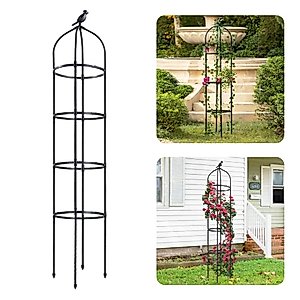 Idzo Metal Obelisk Trellis for Climbing Plants Outdoor 6ft, Rustproof Heavy Duty Steel Pipe with Plastic Coated for Garden Outdoor Potted Plant Support, Black Garden Trellis for Climbing Vine, 1pc