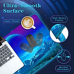 UJoowalk Gaming Mouse Pad, Large Mouse Pad, Keyboard and Mouse Pad, XL Mousepad, 31.5 x 11.8¡¯¡¯, Non-Slip Base Stitched Edge for Home Office Gaming Work, Galaxy Print Forest Moon Deer