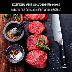Zelite Infinity 8 Inch Chef Knife with Sheath - German High Carbon Stainless Steel Chef's Knife for Kitchen; Razor Sharp Cutting Knife with Paccawood Handle - Comes in Luxurious Gift Box