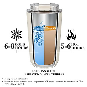 Puraville 2 Pack Insulated Tumblers with Lid, 14 oz Travel Coffee Mug Stainless Steel Vacuum Cup, Leak Proof Double Walled Coffee Tumbler for Iced and Hot Drinks, Black and Cream