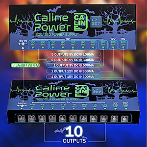 Caline CP-207 Guitar Pedal Power Supply, True Isolated Pedal Board Power Supply with 10 Totally Isolated DC 9V/12V/18V Outputs(100mA/300mA/500mA), Noiselessly