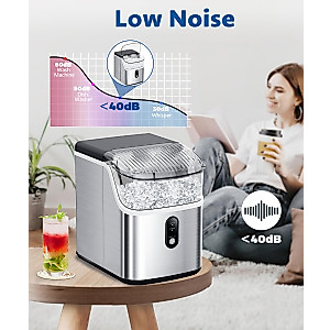 Joy Pebble Nugget Ice Maker Countertop, 10,000pcs/33lbs/Day, Portable Nugget Ice Maker Machine with Handle, Self-Cleaning, Handheld Ice Maker, Stainless Steel