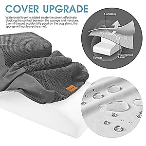 Topmart 3 Tiers Foam Dog Ramps/Steps,Non-Slip Dog Steps,Extra Wide Deep Dog Stairs,High Density Foam Pet Stairs/Ladder,Best for Older Dogs,Cats,Small Pets,with Pet Hair Remover Roller,Grey