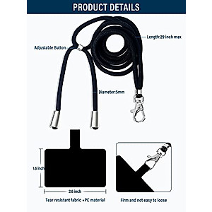 BFSD·DM Universal Cell Phone Lanyard,Crossbody Lanyard with Adjustable Nylon Neck Strap,Compatible with Every Mobile Phone(Black)