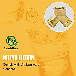 SUNGATOR 3/4 Inch No Lead Brass 2 Way Y Valve Garden Hose Connector 2-Pack Male Hose Thread Splitter Adapters with Extra 4 Rubber Hose Washers + 1 Sealing Tape
