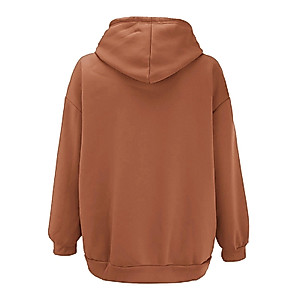 SHAOBGE Fall Sweatshirts for Women Zip Up Hoodies Oversized Sweatshirt Y2K Clothing Casual Drawstring (New1-Coffee, S)