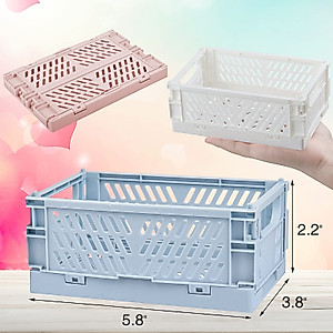 6-Pack Mini Plastic Storage Basket for Shelves Organizing, Small Basket Folding Plastic Crate Compact Storage Bin Organization for Classroom Home Kitchen Office,Christmas/New Year's/Thanksgiving Gifts