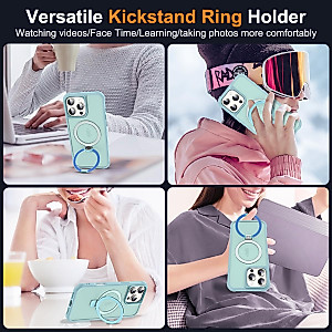 SKYLMW Compatible with iPhone 16 Pro Case with Invisible Magnetic O-Ring Stand Military-Grade Translucent Case for iPhone 16 Pro 6.3" [Compatible with Mag-Safe][Great Grip Feeling], Blue