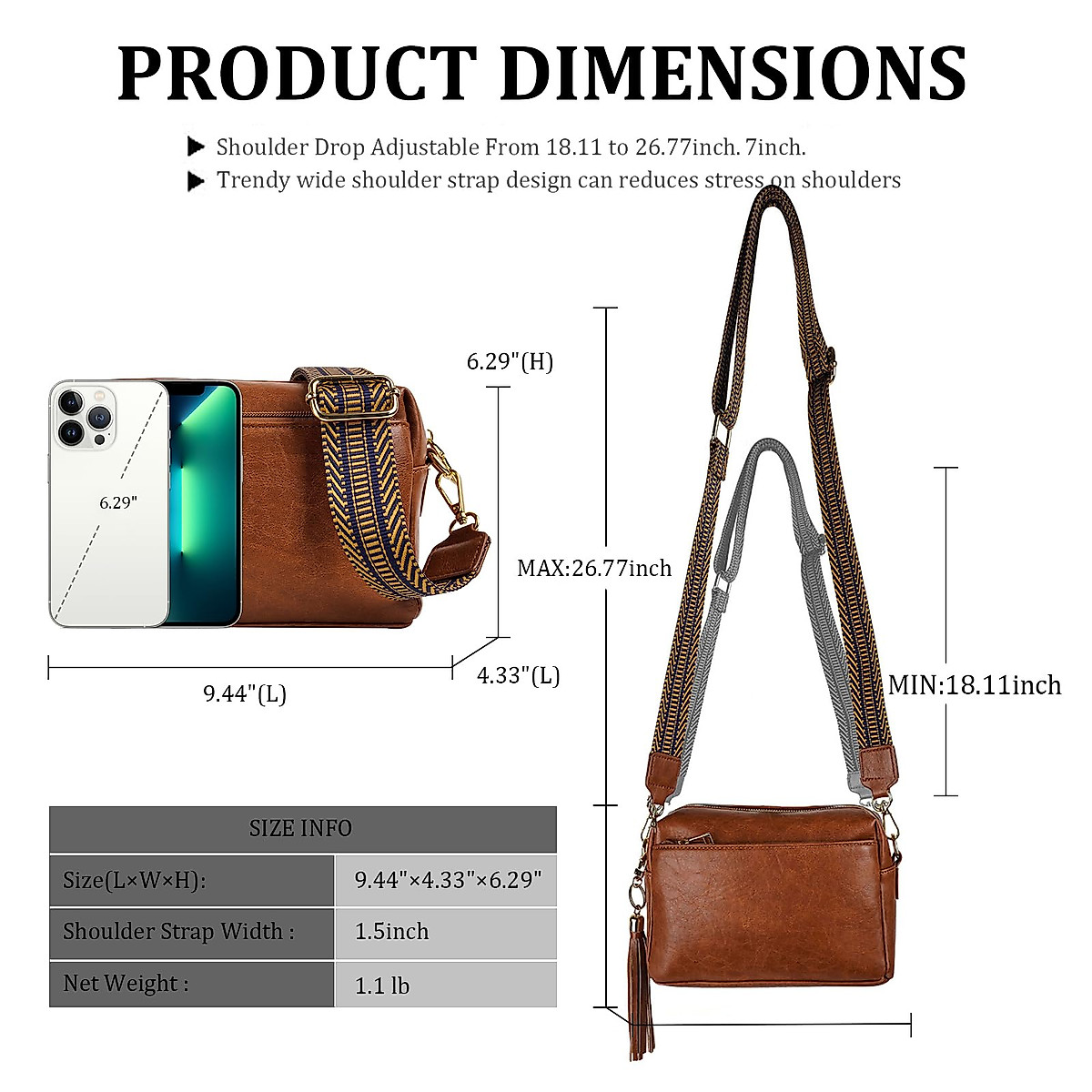 LUCKWE Crossbody Bags for Women,Small Vegan Leather Crossbody Purse,Women's Shoulder Handbags with 2 Wide Straps & Tassel Brown