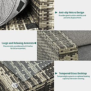 YITAHOME 7 Piece Outdoor Patio Furniture Sets, Garden Conversation Wicker Sofa Set, and Patio Sectional Furniture Sofa Set with Coffee Table and Cushion for Lawn, Backyard, and Poolside, Gray Gradient