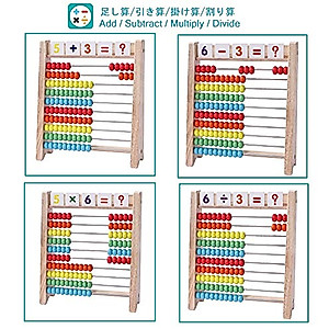 Educational Abacus for Kids Math - 10 Row Wooden Counting Frame with Number 1-100 Cards - Teach Counting, Addition and Subtraction, Preschool Learning Math Toys for Boys Girls Gift 3 4 5 Year Old