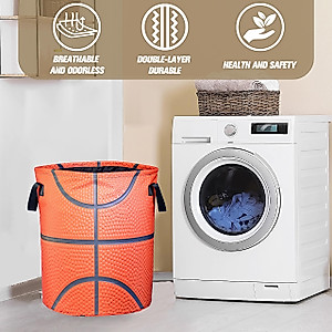 Basketball Texture Laundry Basket Ball Foldable Waterproof Oxford Cloth Funny Tote Bag Laundry Hamper Clothes Storage Bucket Toy Organizer For Bathroom/Laundry Storage/Bedroom 17.7x13.7 Inch