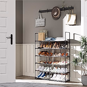 starogegc 6 Tiers Plastic Shoe Rack for Closet, Shoe Storage Organizer for 24-28 Pairs of Shoes, Shoe Shelf for Entryway Bedroom, 45.3x8.5x31 Inches (Black)