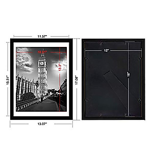 Soonrada 12x16 Frame Black Picture Frames to Display 11x14 Documents with Mats 12 x 16 Black Real Wood Photo Frame Wall Art for Office Living Room Wall Decor