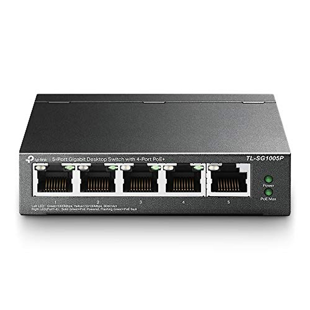 TP-Link TL-SG1005P 5 Port Gigabit PoE Switch 4 PoE+ Ports @65W Desktop Plug & Play Sturdy Metal w/ Shielded Ports Fanless Limited Lifetime Protection QoS & IGMP Snooping