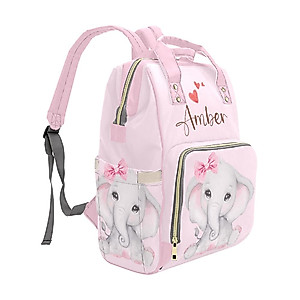 Anneunique Baby Pink Pig Diaper Bags Backpack with Name Personalized Baby Bag Nursing Nappy Bag Travel Tote Bag Gifts for Mom Girl,10.83x6.69x15 inch