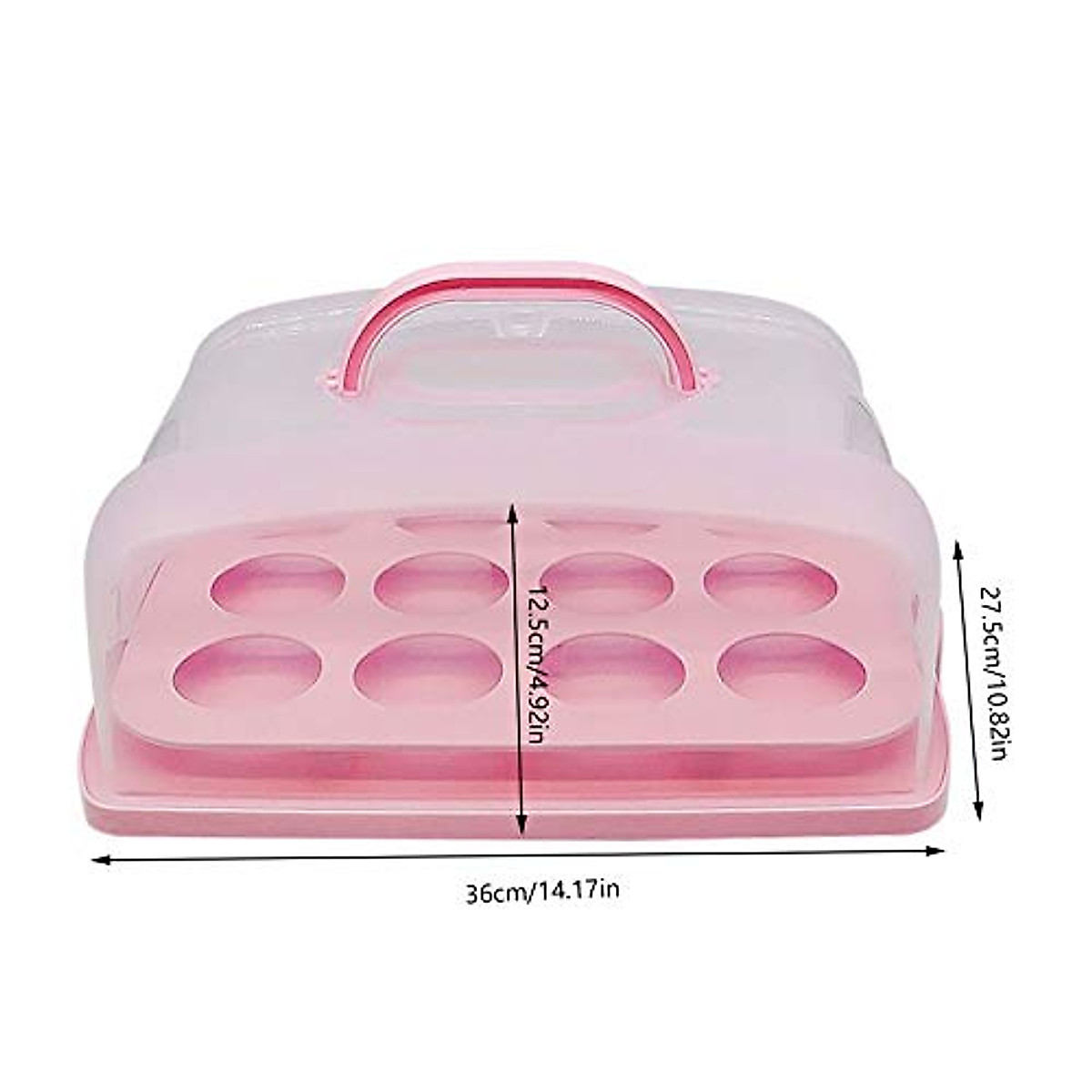 ZOAJU Pink Cake and Cupcake Carrier with Collapsible Handles, Portable Cake Holder Box Holds up to 11"(L) X 7"(W) Cake or Less for Transports Pies, Muffins, Cookies and Other Desserts