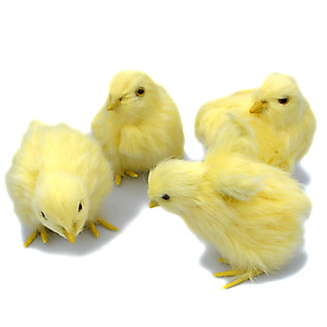 4 x Realistic Furry Baby Chicks Lifelike Plush Fur Animal Spring Easter Chicken Decoration