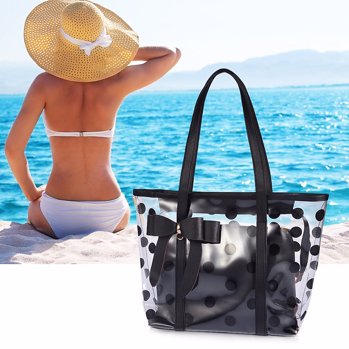 AIBILIEI ABLE Women's Clear Tote Bags Multi-Use Shoulder bag Handbag Beach bag Shopping Bag (Black)