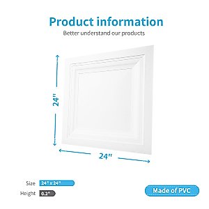 Art3d 12-Pack Square Drop Ceiling Tile 2ft x 2ft in White, PVC Ceiling Panel 24 x 24in. - Compatible with 15/16" Drop Ceiling Grid System