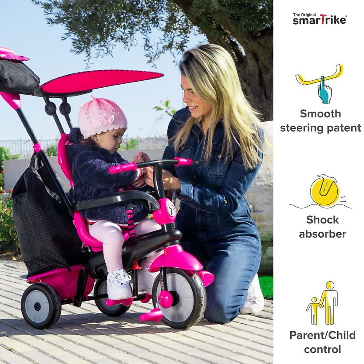 smarTrike Vanilla Plus 4 in 1 Adjustable Kids Baby and Toddler Tricycle Push Bike Ride On Toy for ages 15 Months to 3 Years, Pink