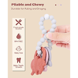 Teething Rings for Babies 0-6 6-12 Months Front and Molar Teething Relief Wearable Teether Bracelet Infant Toddler Chew Toys Ease of Grabbing, Elephant Rainbow Moon Shape, Baby Girl Gifts, BPA Free