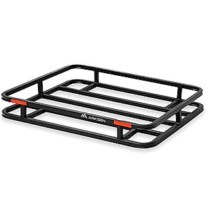 ARKSEN 32 x 26 x 4 Inch Heavy Duty Bumper Mounted Cargo Rack Carrier 350 Lbs Capacity Luggage Basket Hitch for RV, Camping, Traveling