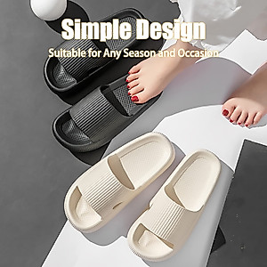 rosyclo Cloud Slides Slippers for Women and Men, Pillow Shower Bathroom Non-Slip Open Toe Super Soft Comfy Home House Cloud Cushion Slide Sandals for Indoor & Outdoor Shoes, Beige Tan
