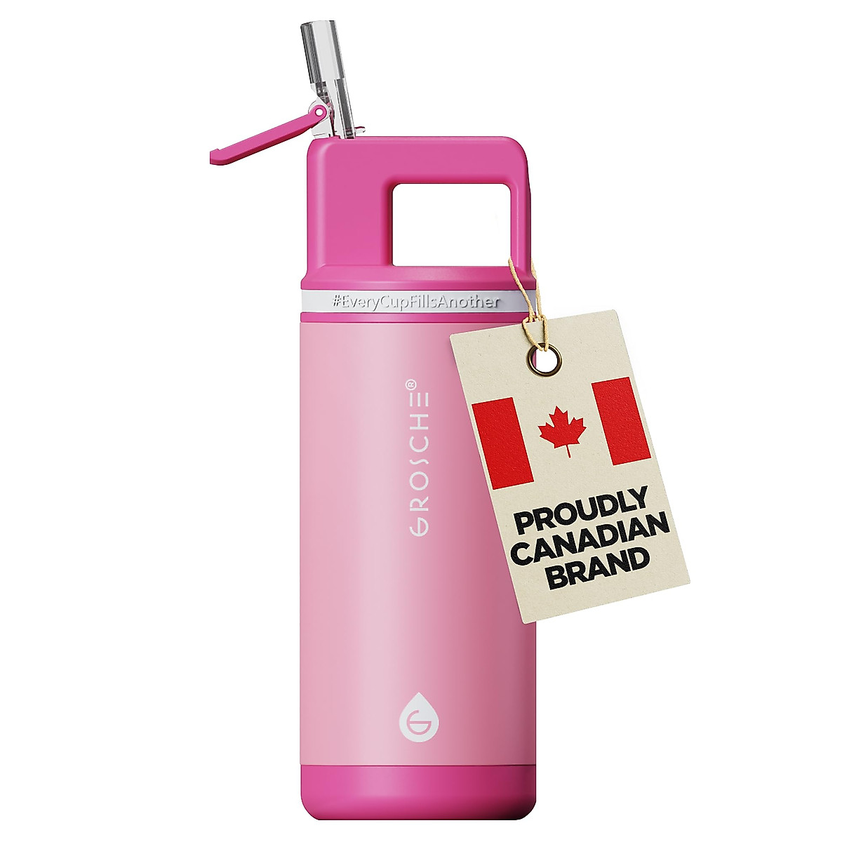 GROSCHE Alpine Flip n' Sip 16oz Insulated Kids Water Bottle - Stainless Steel, Leakproof Flask with Straw - Perfect for Gym, Travel & Outdoor Use - Keeps Water Cold upto 60 hrs - Flamingo Pink