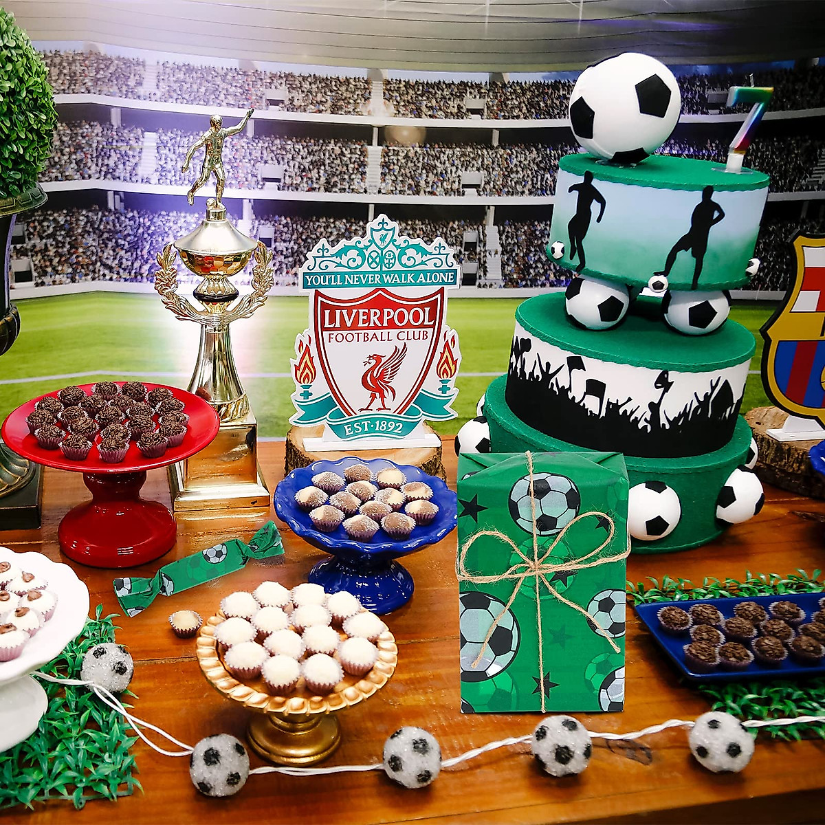 Kavoc 100 Sheets 20 x 14 Inch Soccer Tissue Paper Football Tissue wrapping paper sheets bulk for Gift Wrapping Green Football Field Tissue Paper for Birthdays Party Gift Bag DIY Pompom Confetti Crafts