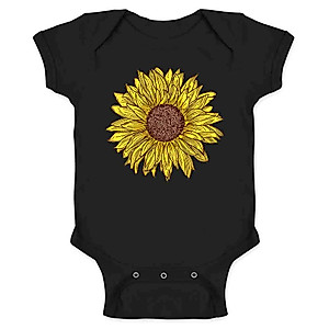Pop Threads Sunflower Cute Retro Vintage Style Hippie Boho Infant Baby Boy Girl Bodysuit Black 12M