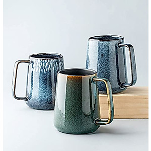 Large Ceramics Coffee Mugs,24 OZ,Large Handle Design,Extra Large Tea and Coffee Cup for Office and Home，Microwave And Dishwasher Safe(Color:24 oz blue)