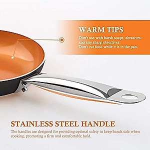 SHINEURI 5 Pieces Copper Cookware Copper Pans and Pot Nonstick Pot and Pans Copper Nonstick Cookware, Ceramic Pot and Pans, Copper Pot - 8 inch Pan, 9.5 inch Frying Pan and 2.5 qt Pot with Lid