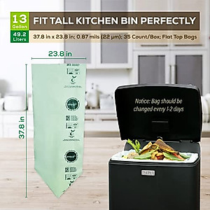 ANECO 100% Compostable Trash Bags 13 Gallon, 35 Count, Extra Thick Kitchen Compost Bags, Large Compostable Bags for Tall Kitchen Bin (Pack of 1)