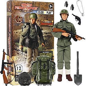 Click N' Play WWII Allies Army Infantry 12” Action Figure Plat Set with Accessories - Click N Play Military WW2 Toys