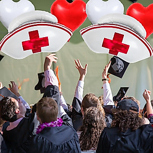 10Pcs Nurse Balloons Nurse Party Decorations Supplies Nurse Cap Balloons Red and White Heart Balloons for Nurse Graduation RN Themed Nursing School Party Supplies