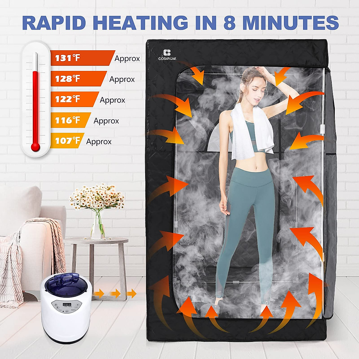 COSVALVE Portable Steam Sauna for Home, Full Size Personal Steam Room Sauna Box Kit with 2.6L 1000W Steam Generator, Remote Control, Indoor Sauna Tent for Home Spa Relaxation (39.3'' x 31.5''x 67'')