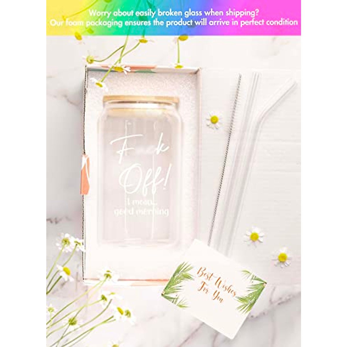 NewEleven Glass Cups With Bamboo Lids and Straws For Coffee, Boha Tea, Smoothie, Cocktail - Iced Coffee Cup, Smoothie Cup, Reusable Boba Cup - 16 Oz Coffee Glass…