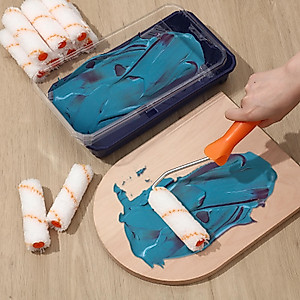 Qilery 32 Pcs 4 Inch Paint Roller Tray Set Includes Paint Roller Tray 20 Pcs Disposable Paint Tray Liners 10 Pcs Paint Roller Covers Paint Roller Frame with Handle for Home Wall Furniture Painting