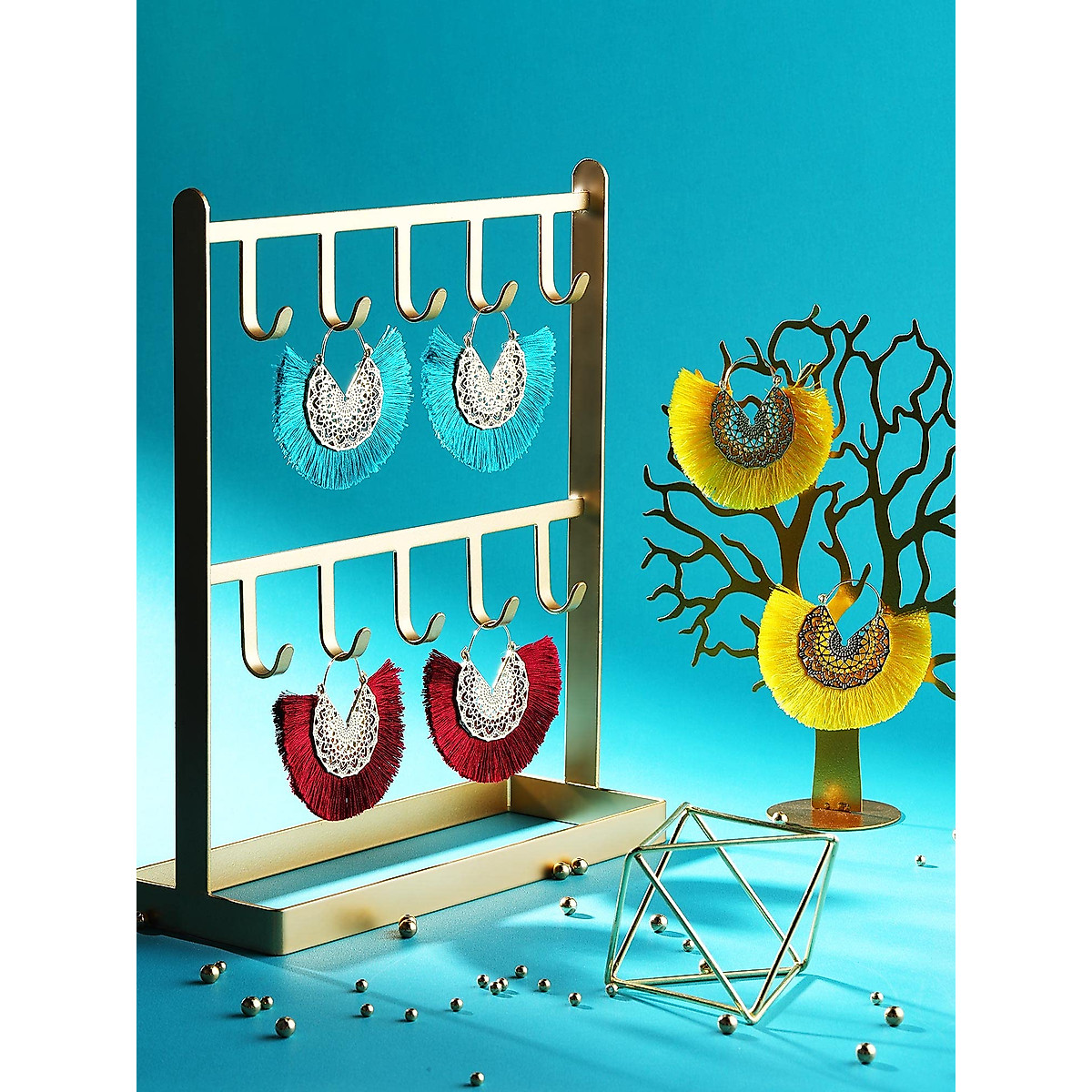 12 Pairs Statement Tassel Earrings Hoop Tassel Earrings Bohemian Geometric Handmade Earrings for Women(Stylish Style)