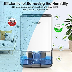 NineSky Dehumidifier for Home, 30oz Water Tank,(300 sq.ft) Dehumidifiers for Bedroom, Bathroom, Basement with 7 Colorful Lights, Auto Shut Off(C1 White/Gray)