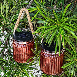 2 Pack Hanging Solar Jar Lanterns - Outdoor Solar Jar Lights Waterproof Decorative LED Lights Red for Patio Yard Garden Party Wedding Decor